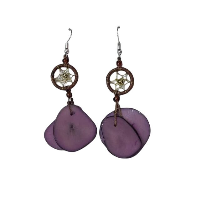 Tagua Earrings- Dream-catcher design- color Lilae (25 units). - Munay ...